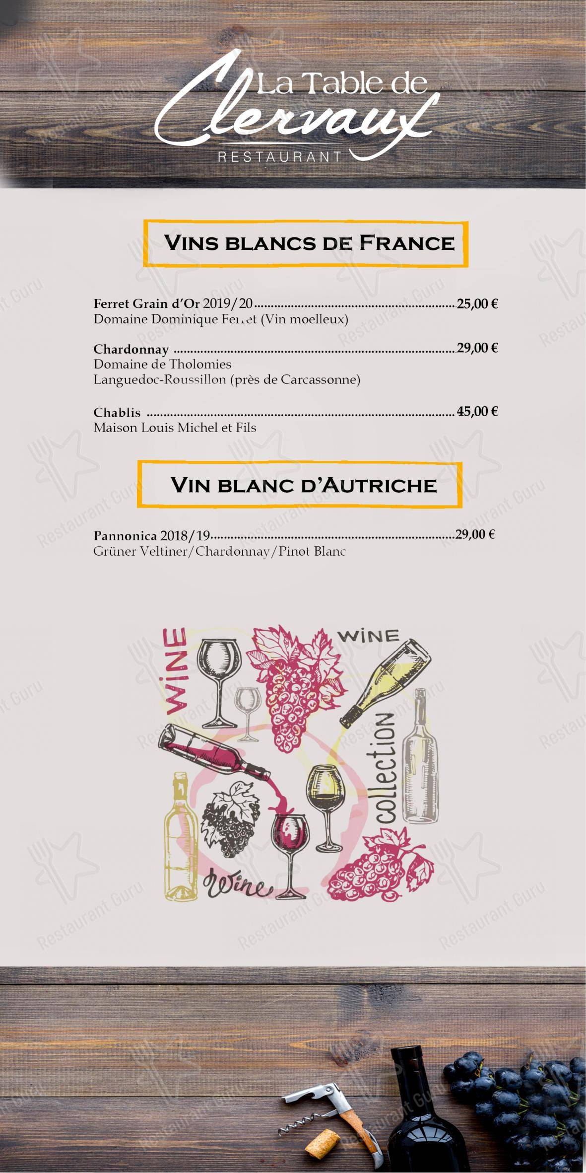 Speisekarte von La Table de Clervaux restaurant, Clerf, 2 Rte de Marnach