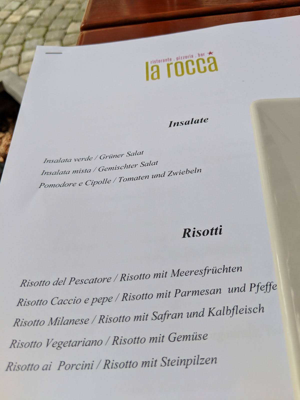 Menu da Restaurant La rocca, Zofingen