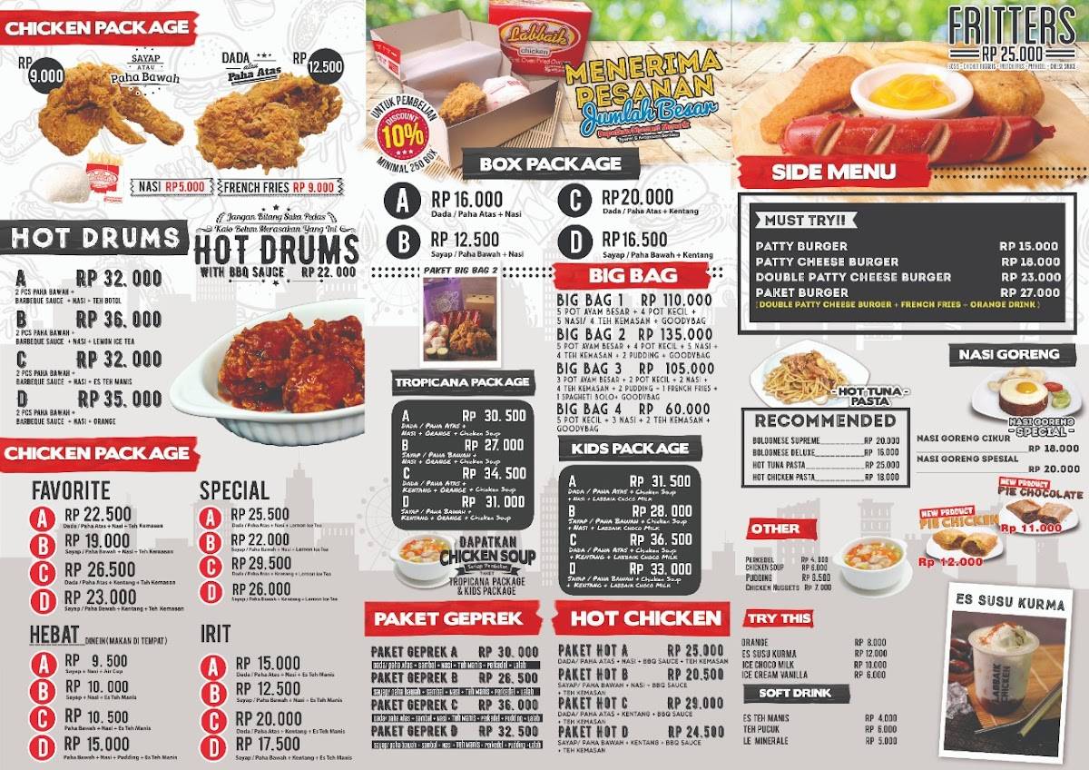 Carta del restaurante Labbaik Chicken Derwati, Bandung