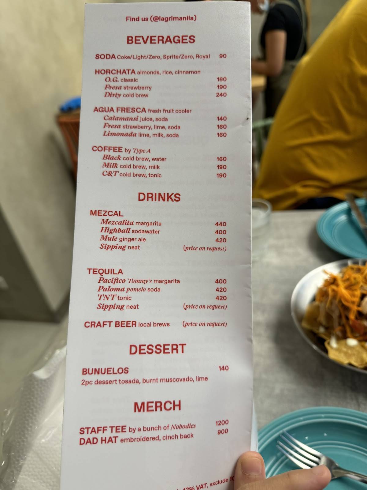 Menu at Lágrima Salcedo restaurant, Makati, Ground Floor