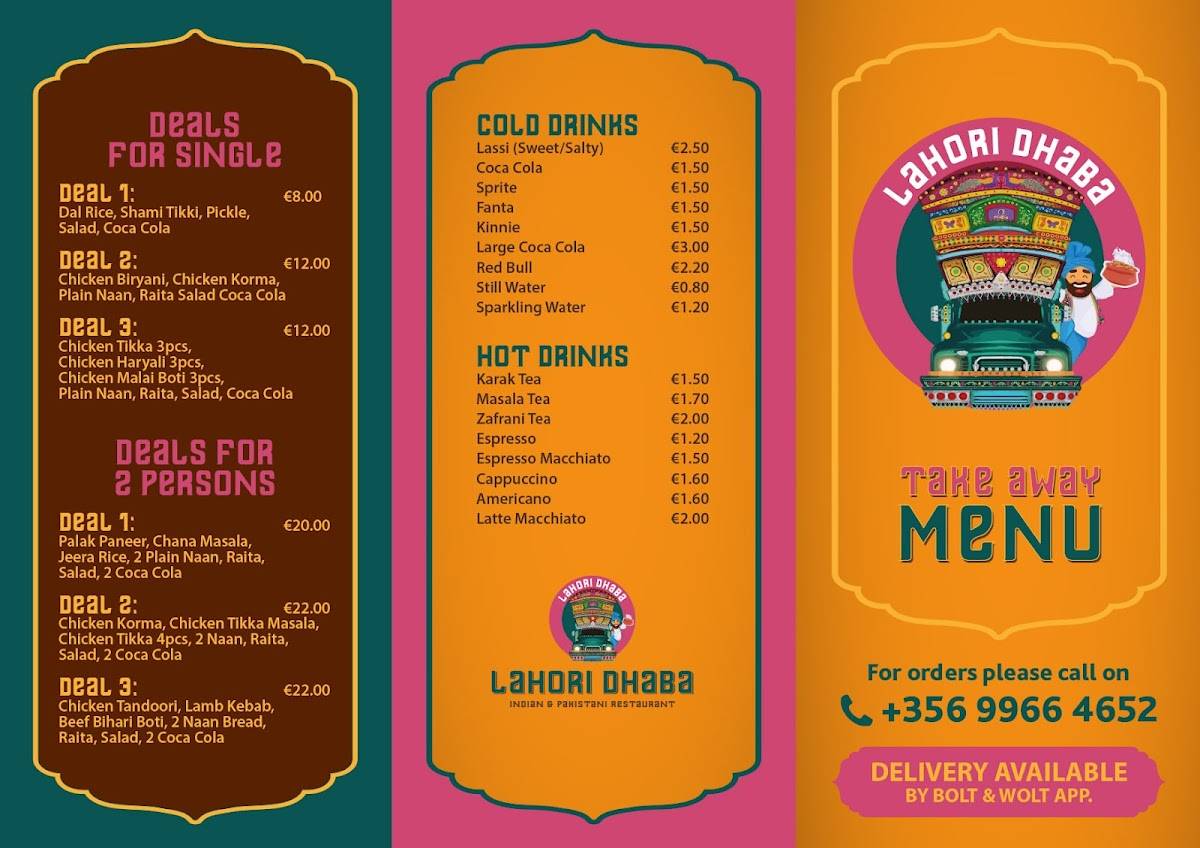 Menu at Lahori Dhaba restaurant, Fgura