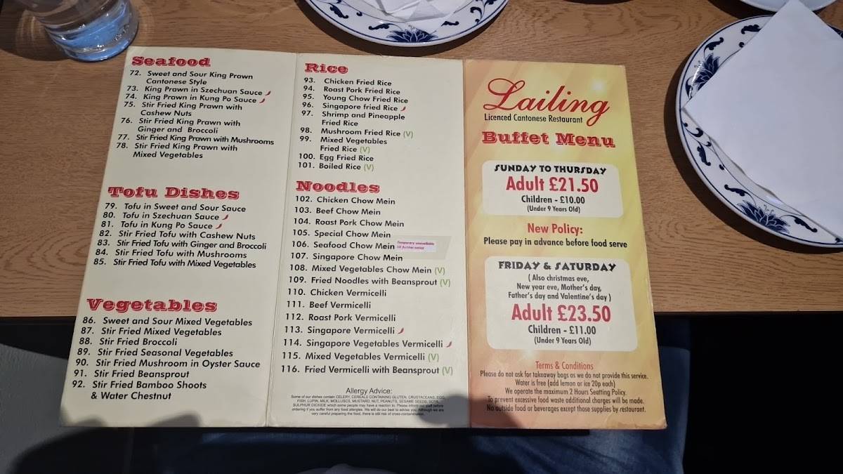Menu at Lai Ling restaurant, Birmingham, 429 Lickey Rd