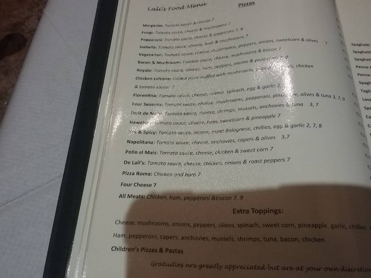 Menu at Lali's Restaurant Strand Road Portmarnock Co Dublin, Portmarnock