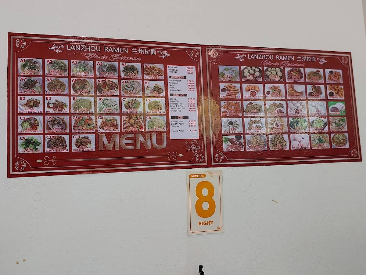 Menu at Lanzhou Ramen Chinese Restaurant, Davao City