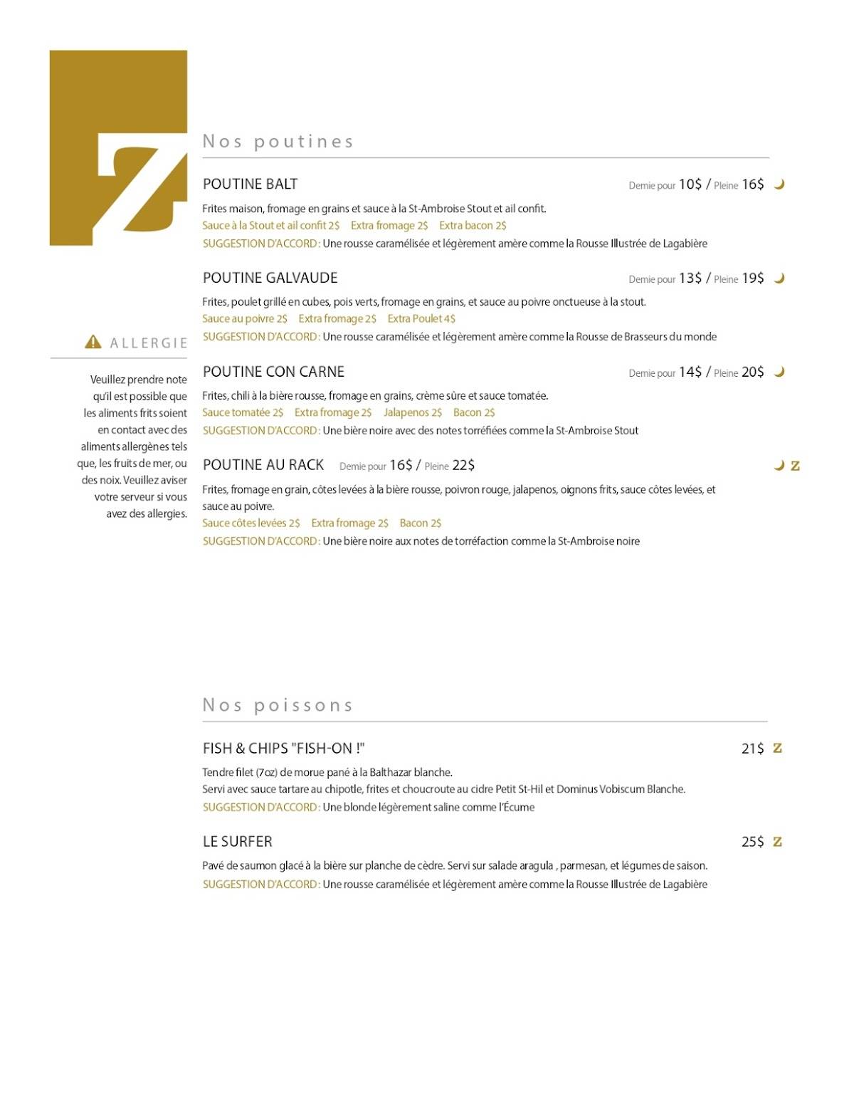 Menu au Le Balthazar Quartier DIX30 restaurant, Brossard