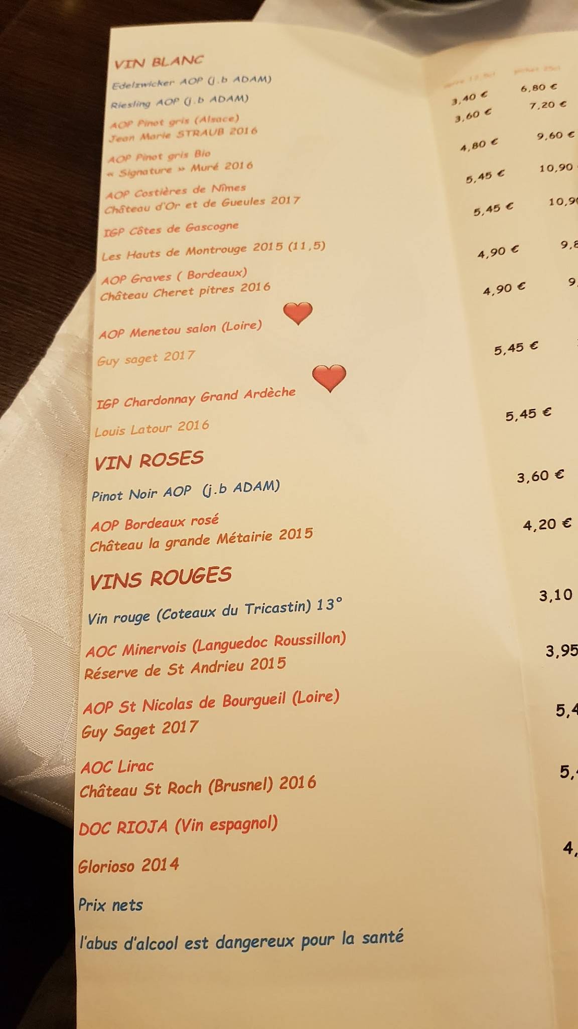 Menu au Restaurant Le Percheron, Ostwald