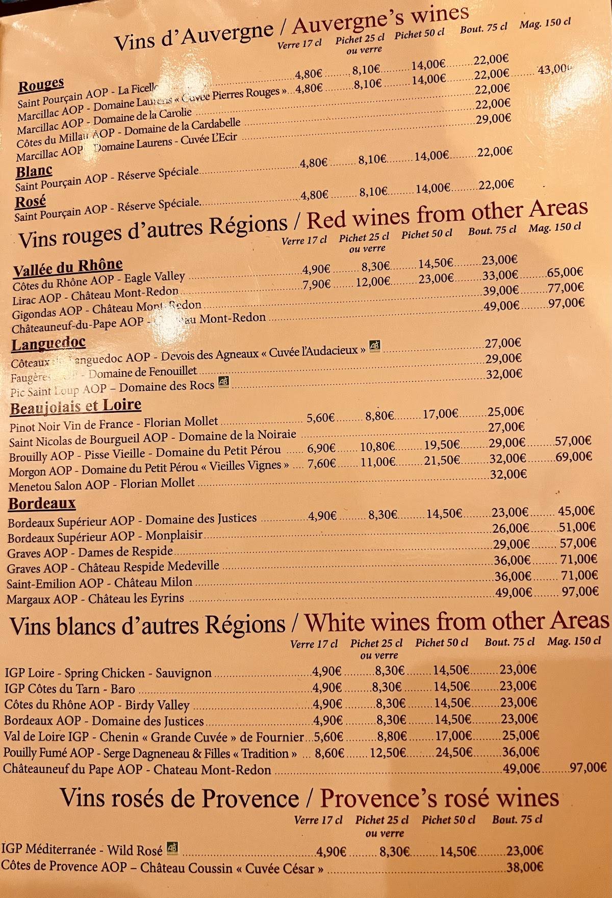 Menu au Restaurant Le Plomb du Cantal, Paris, 3 Rue de la Gaité
