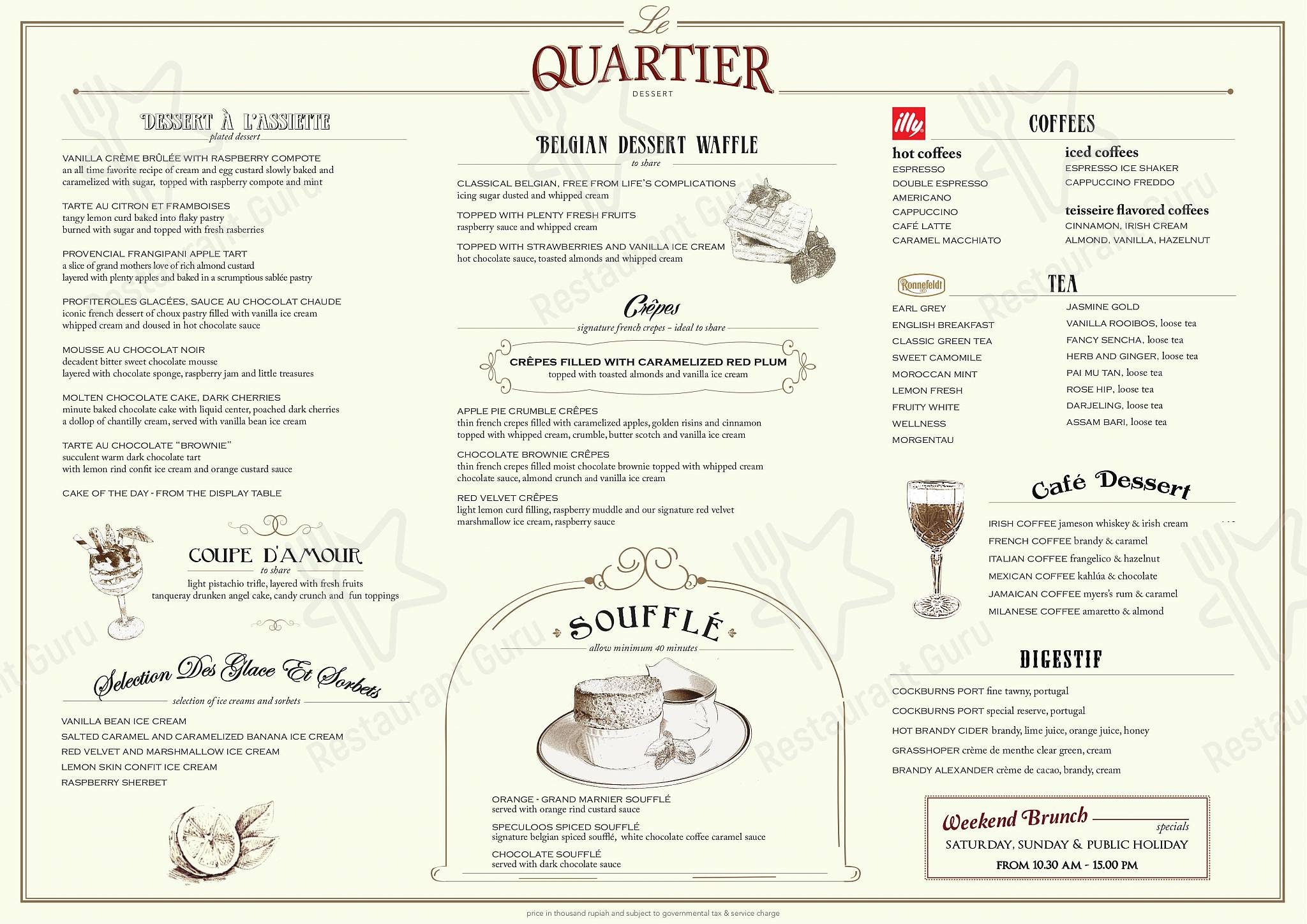 Menu at Le Quartier restaurant, South Jakarta