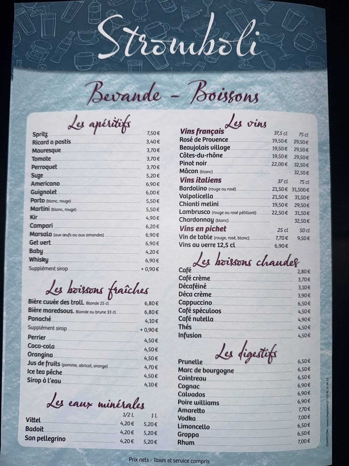 Menu au Restaurant Le Stromboli, Paray-le-Monial