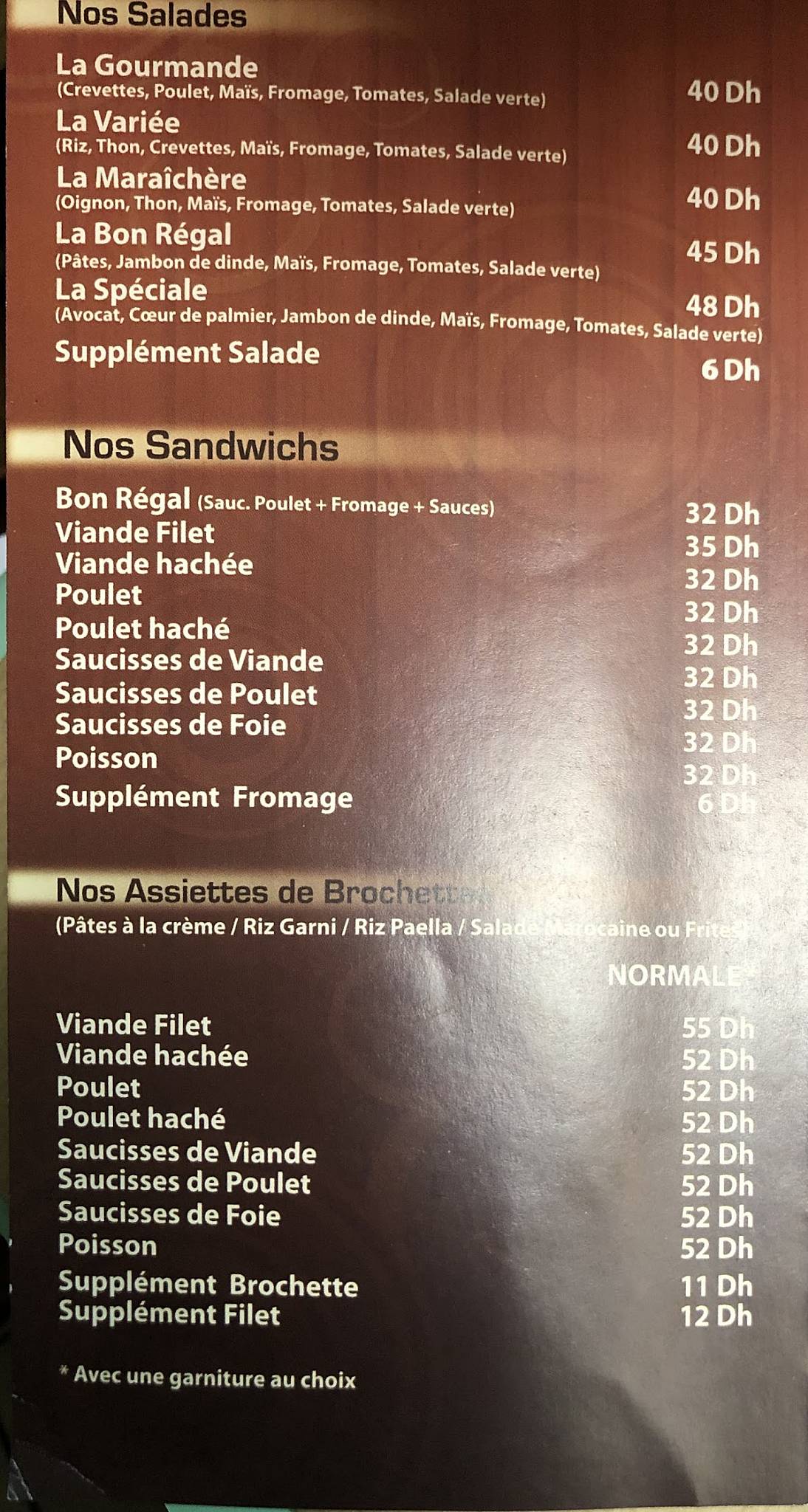 Menu au Le bon régal Ghandi restaurant, Casablanca, 184 Bd Ghandi