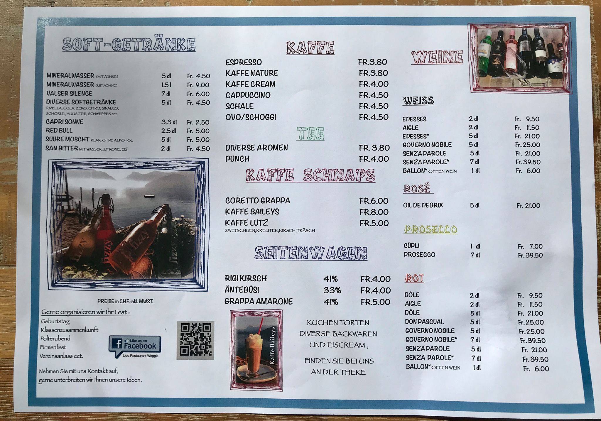 Menu at Lido Restaurant, Weggis, Hertensteinstrasse 45