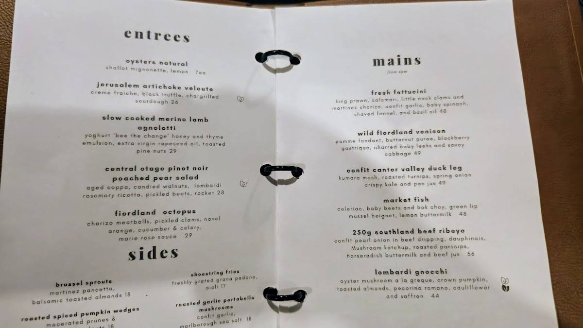 Menu at Lombardi Restaurant, Queenstown