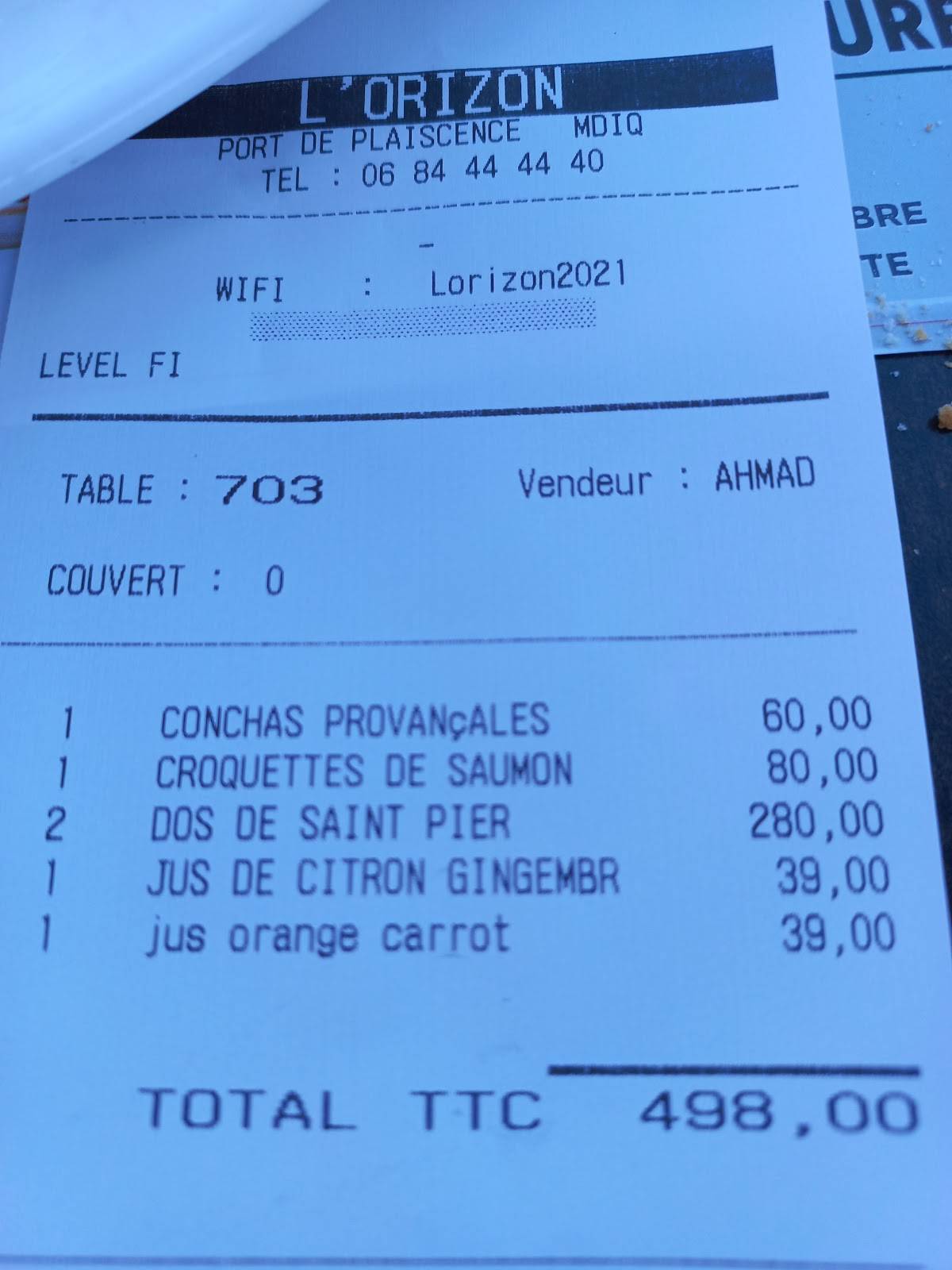 Menu au Lorizon M'diq restaurant, M'diq, Av. Moulay Rachid