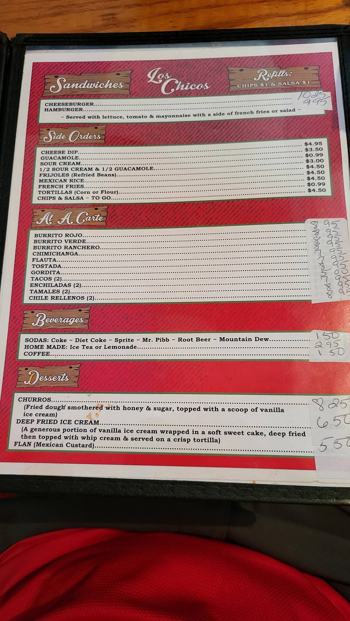 Menu at Los Chicos restaurant, Zephyrhills