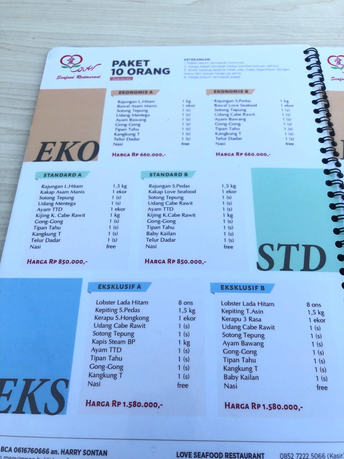 Menu at Love Seafood Restaurant, Batam