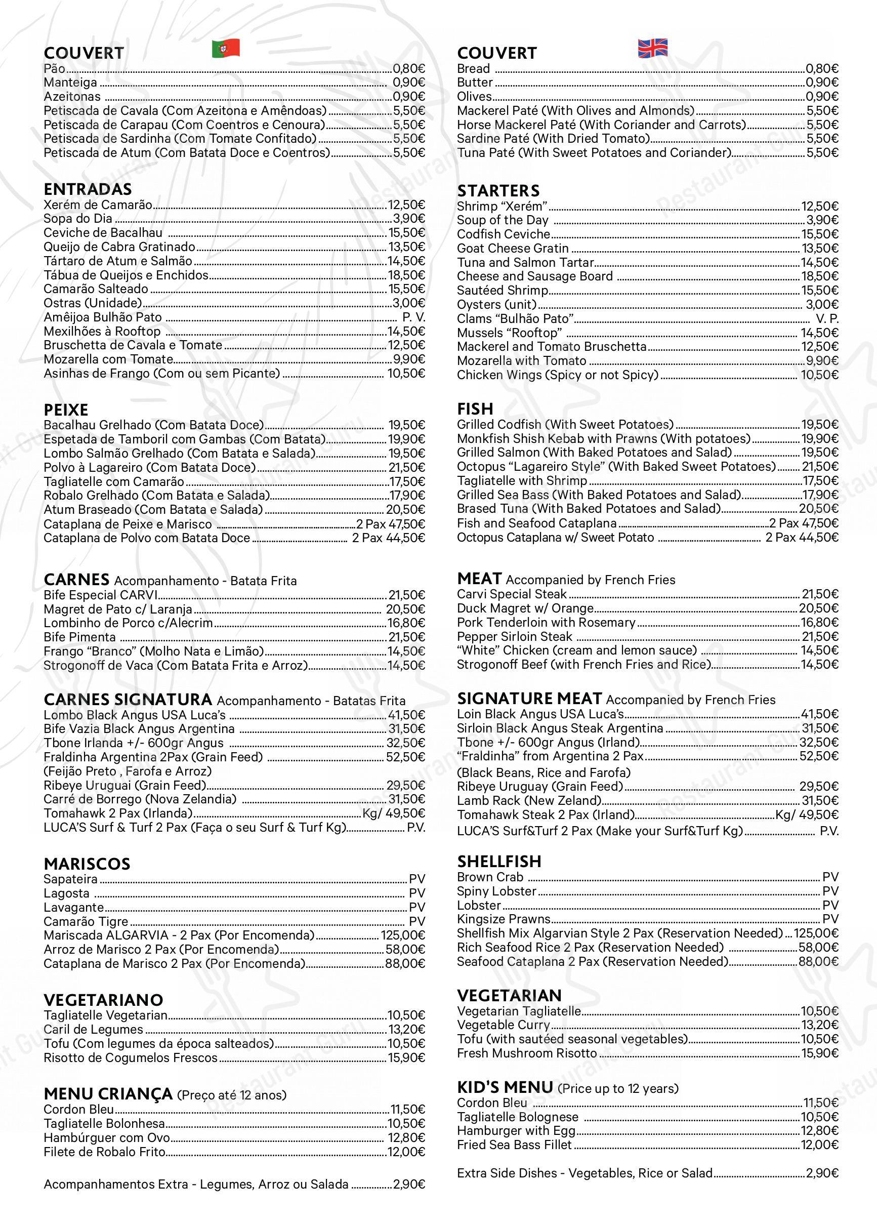 Menu at Luca’s Rooftop Restaurant, Lagos