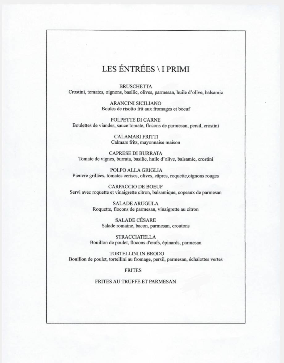 Menu at Restaurant Luce, Repentigny