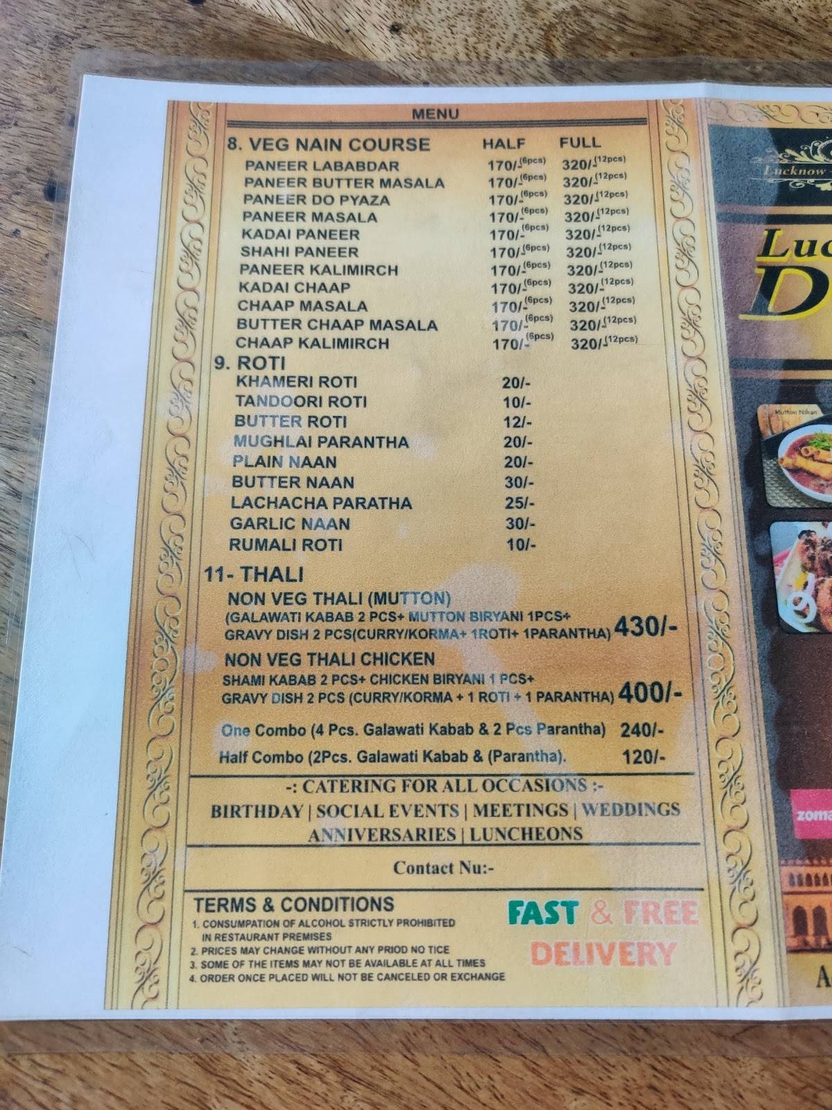 Menu at Lucknow-e-Dasterkhan, Greater Noida