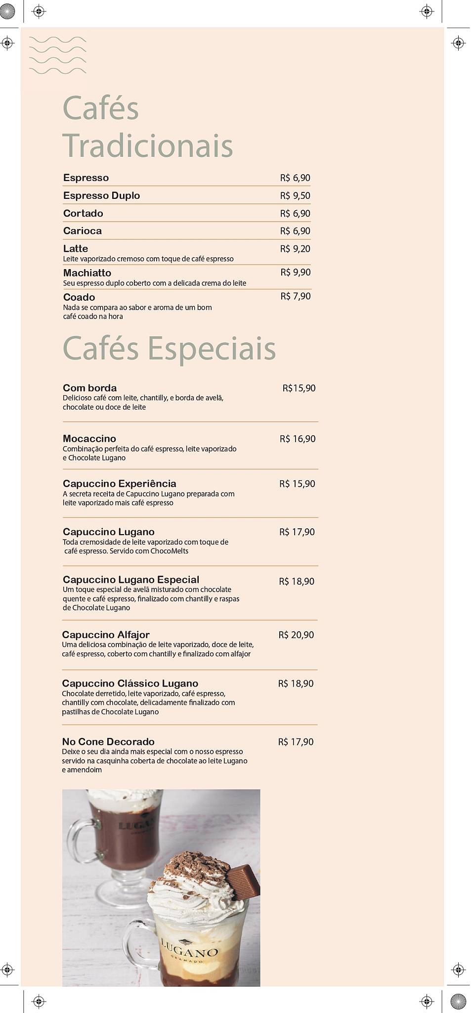 Menu at Lugano Cafeteria e Chocolataria, Brasília
