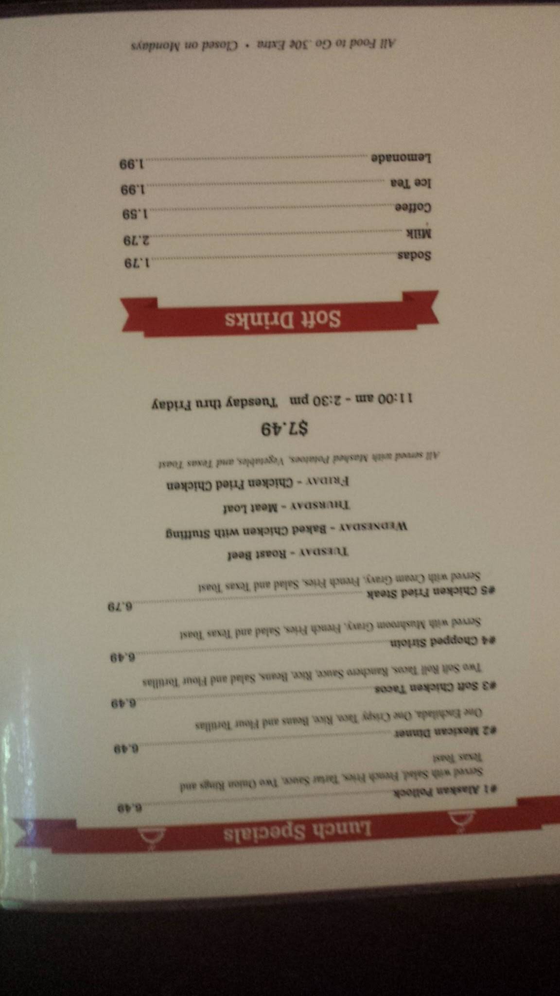 Menu at M.K. Davis Restaurant, San Antonio