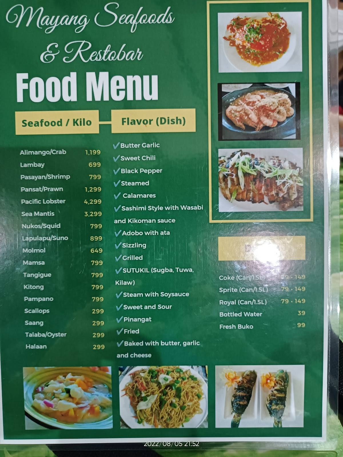 Menu at MANNA SUTUKIL/Mayang Seafoods restaurant, Lapu-Lapu City