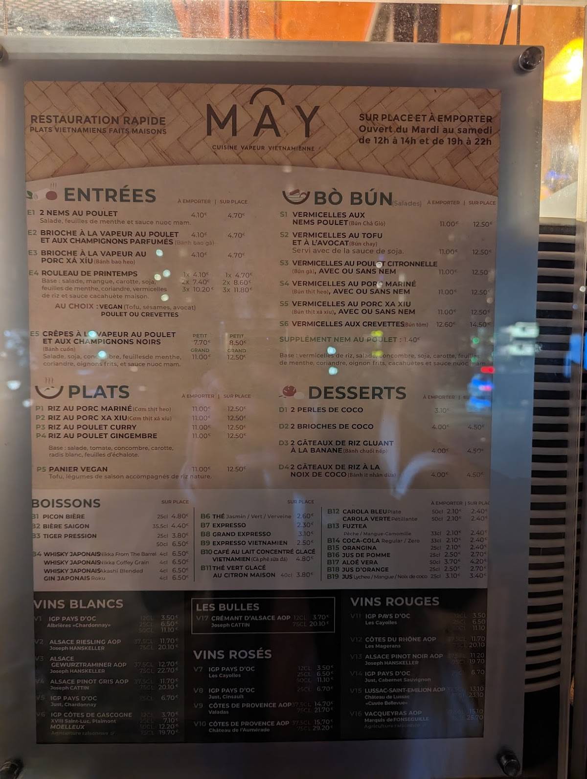 Menu au MÂY restaurant, Strasbourg