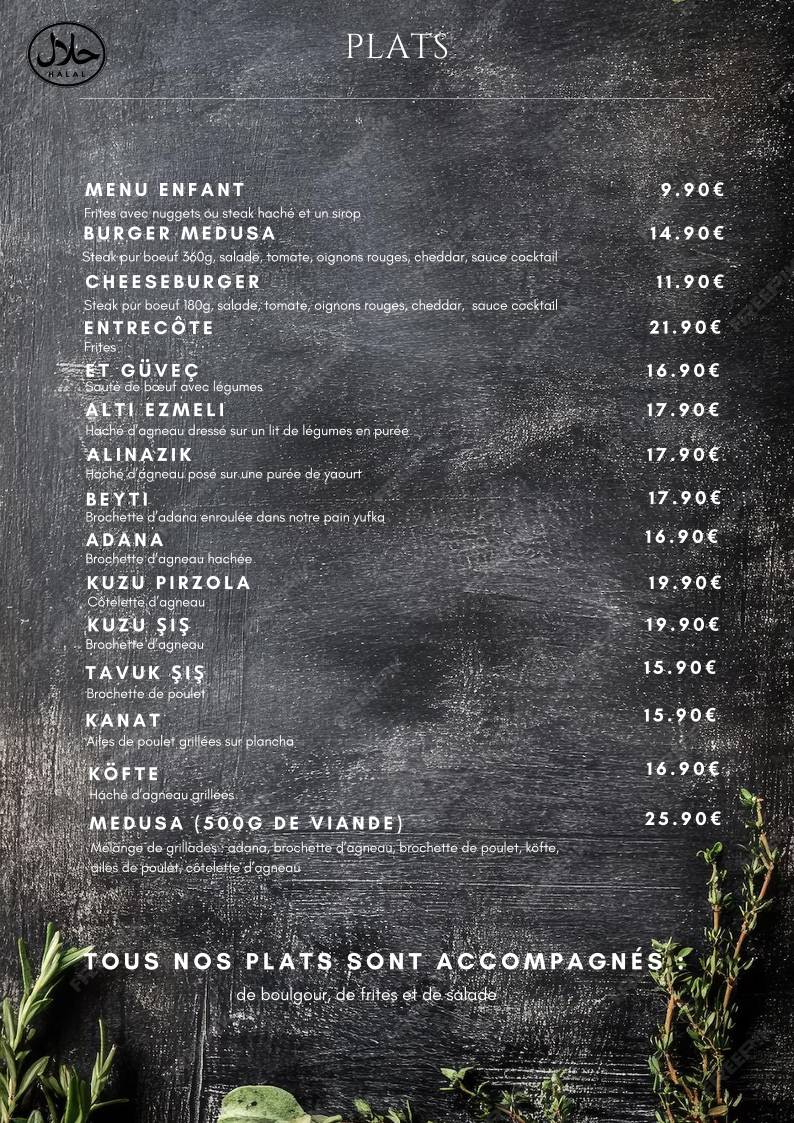 Menu au Restaurant MEDUSA, Sélestat