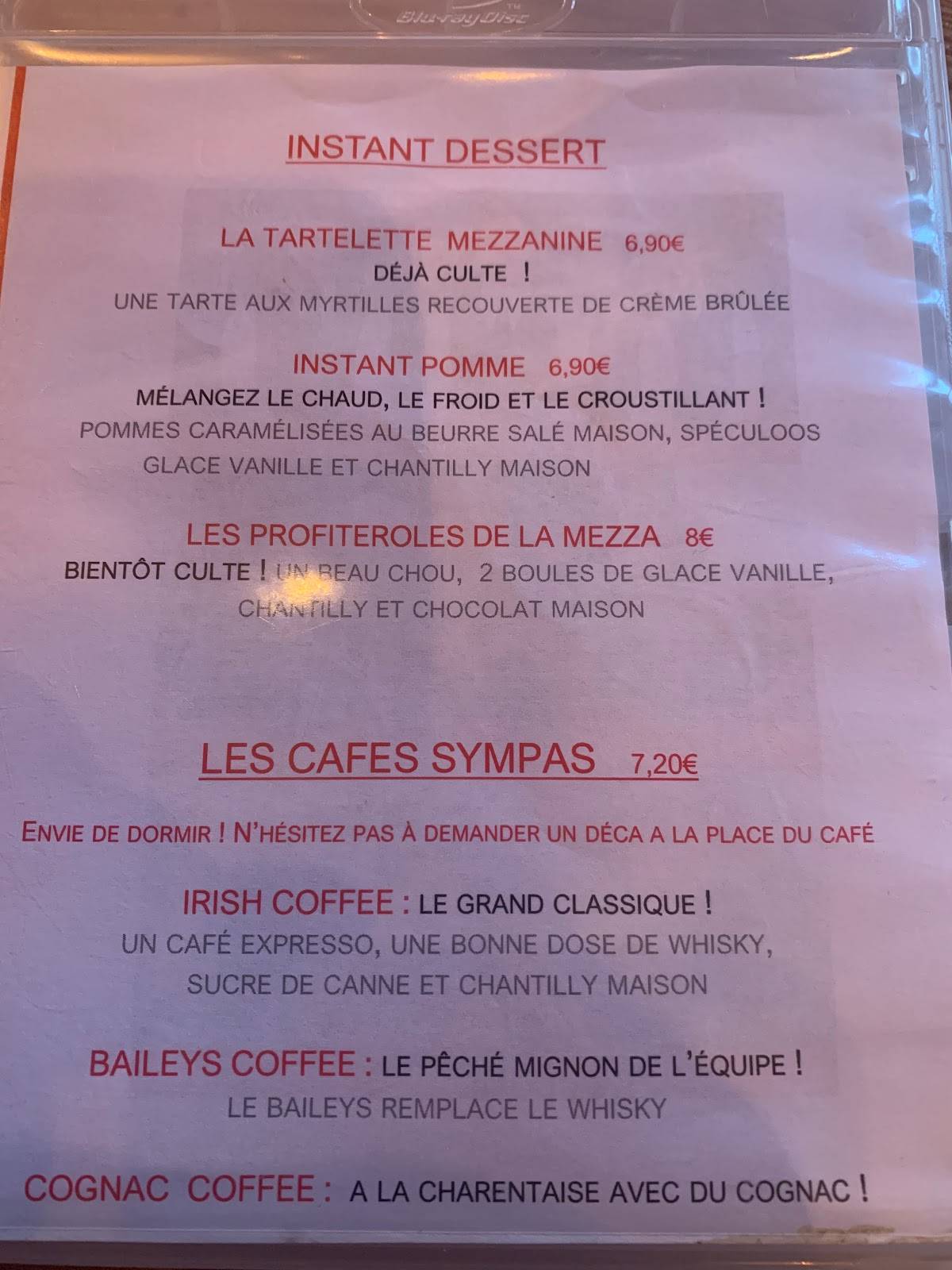 Menu au MEZZANINE restaurant, Samoëns, 37 Chemin des Bornes