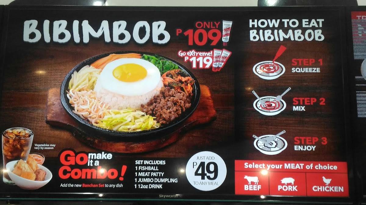 Menu at Mr. Kimbob restaurant, Bacolod