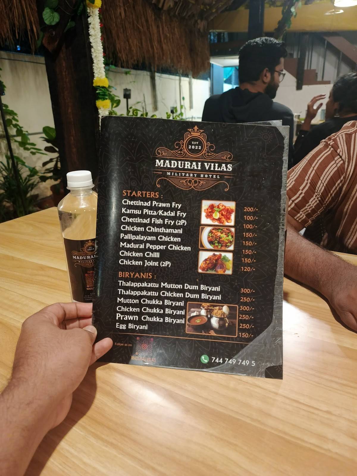 Menu at Madurai Vilas Military Hotel, Vijayawada
