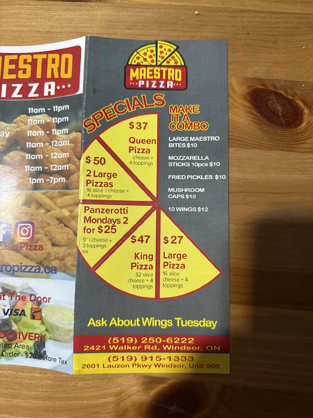 Menu at Maestro Pizza and Grill restaurant, Windsor, Lauzon Pkwy