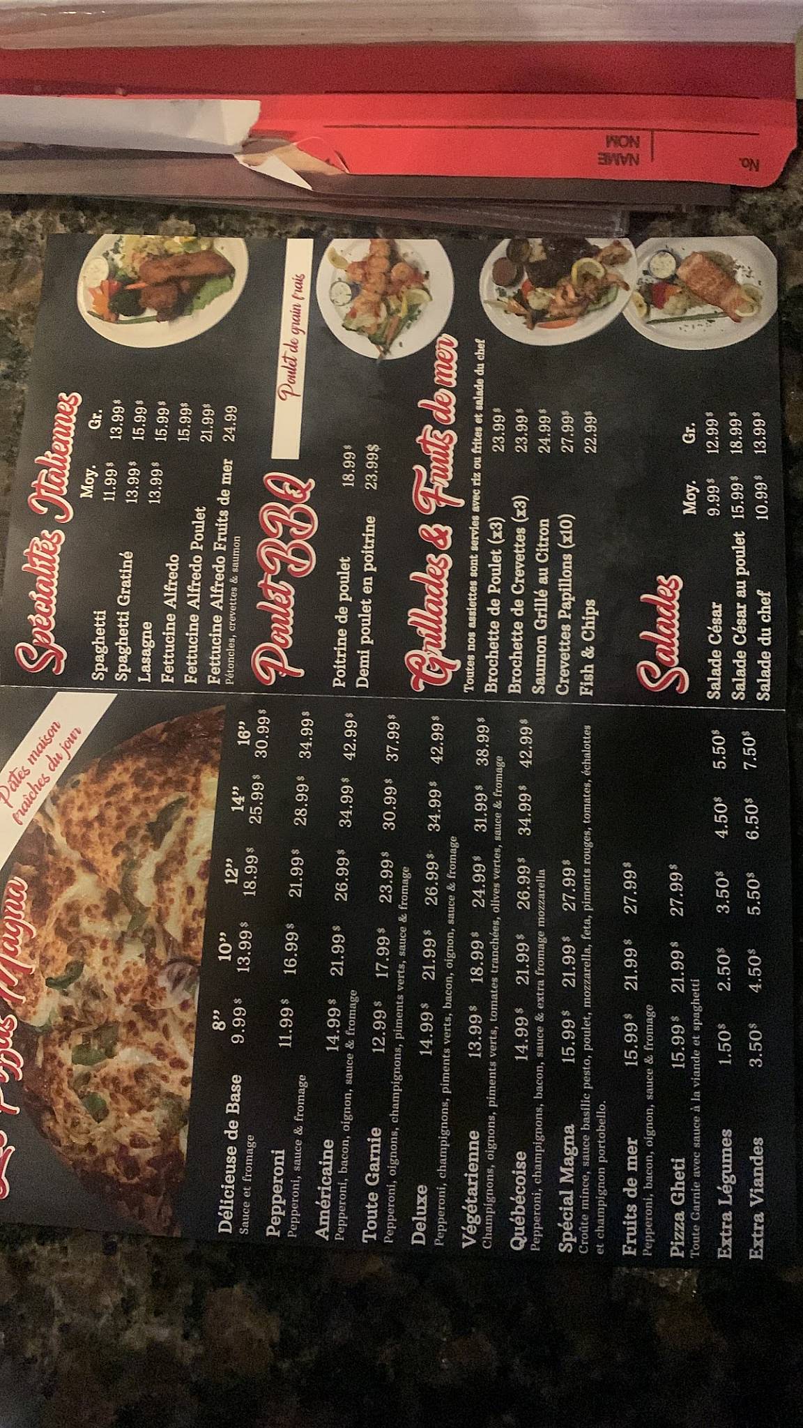 Menu au Restaurant Magna Pizza, Trois-Rivières