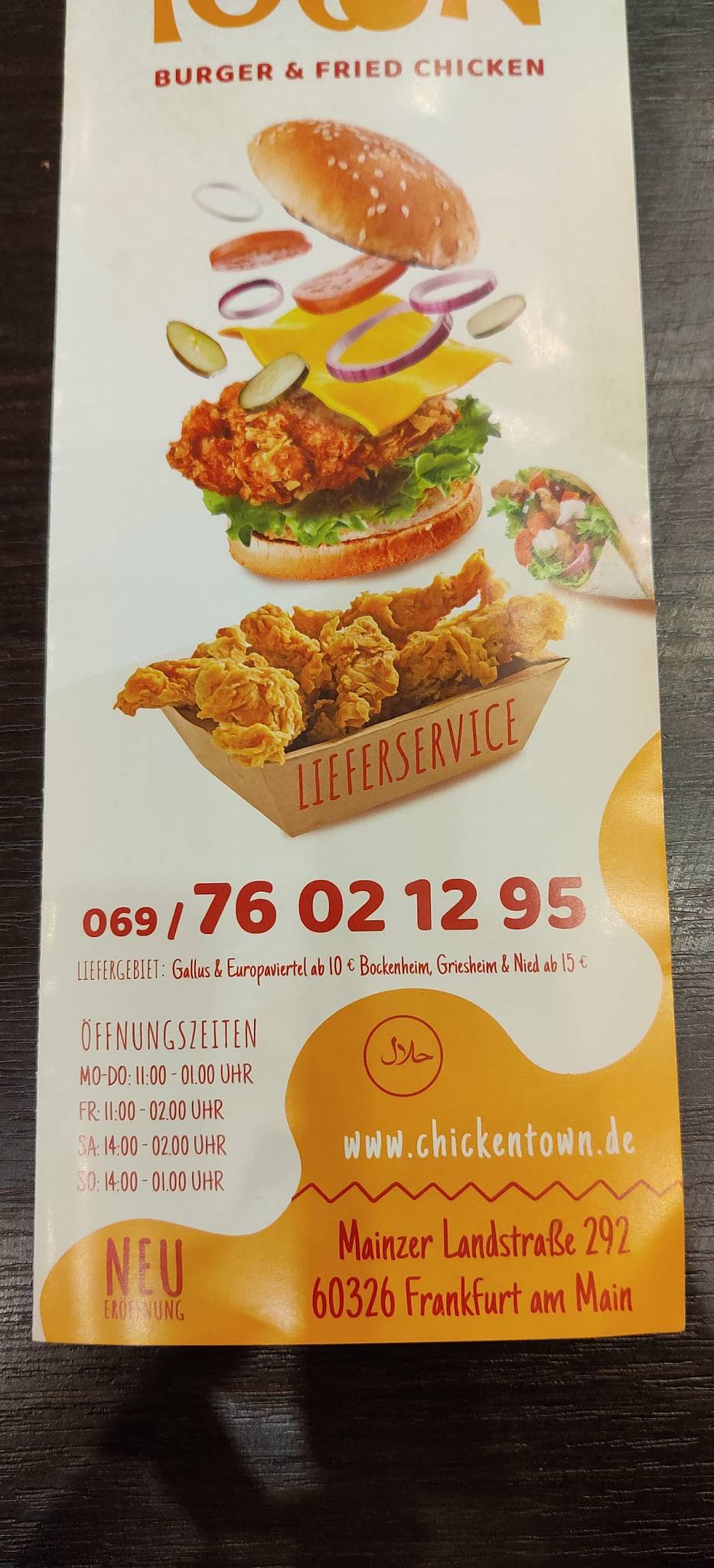 Menu at Main Chicken restaurant, Frankfurt