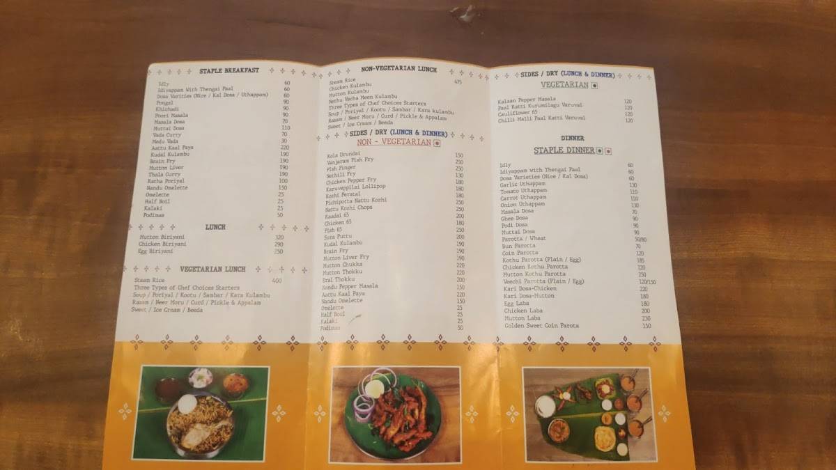 Menu at Manjal, Chennai, 6/9