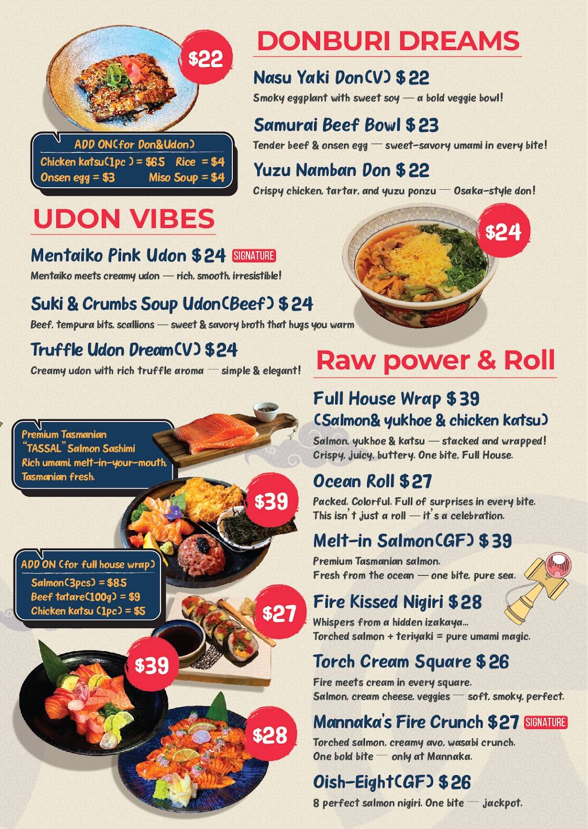 Menu at Mannaka Izakaya restaurant, Melbourne