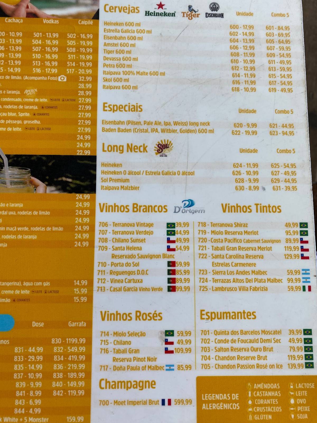 Menu em Maori Beach Club, Caucaia
