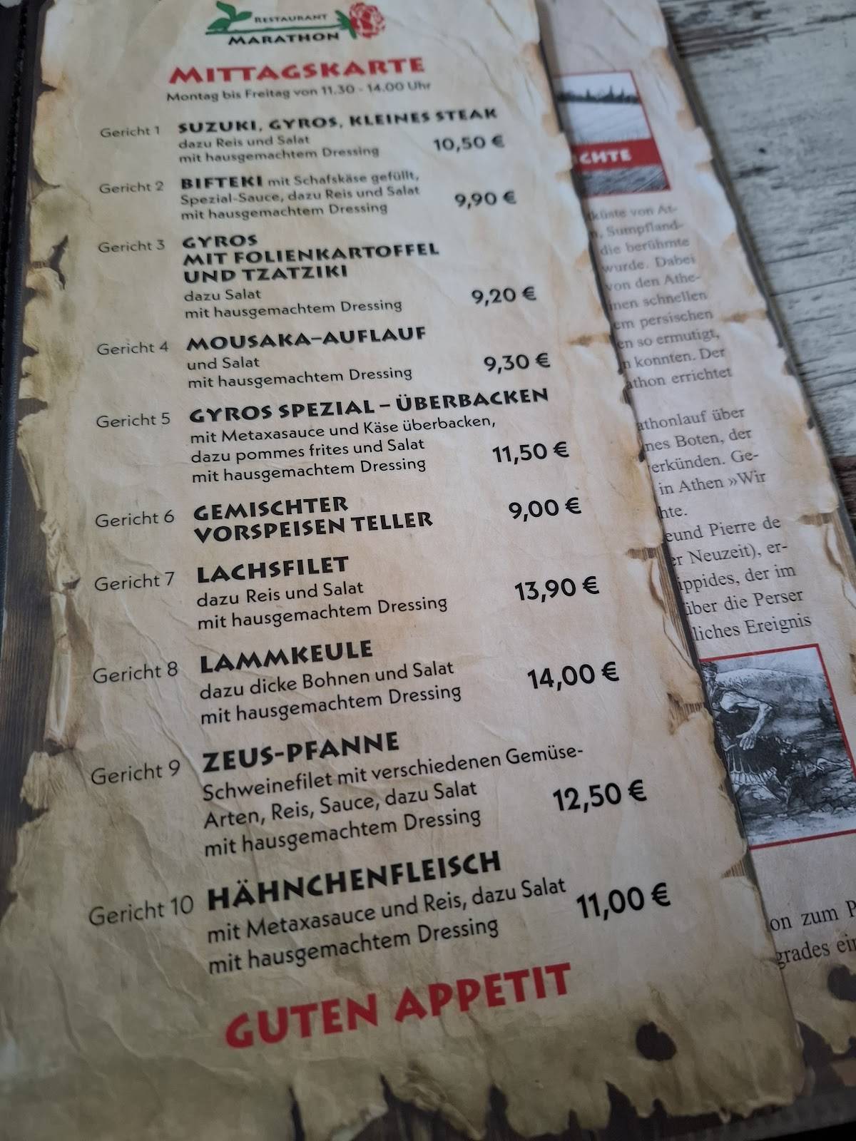 Speisekarte von Restaurant Marathon, Anklam
