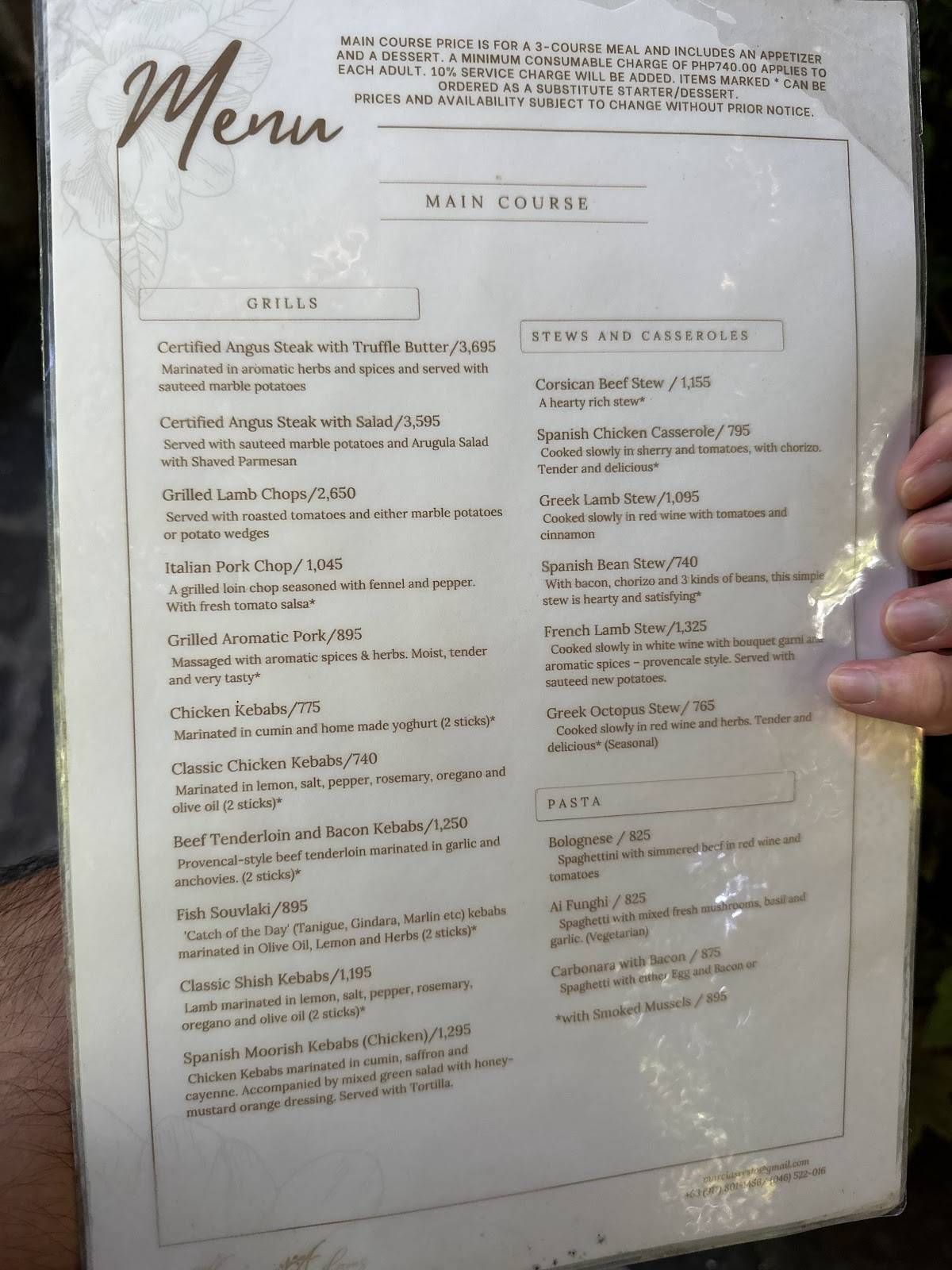 Menu at Marcia Adams' Restaurant, Tagaytay