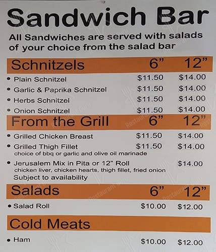 Menu at Marko's Schnitzel restaurant, Moorabbin