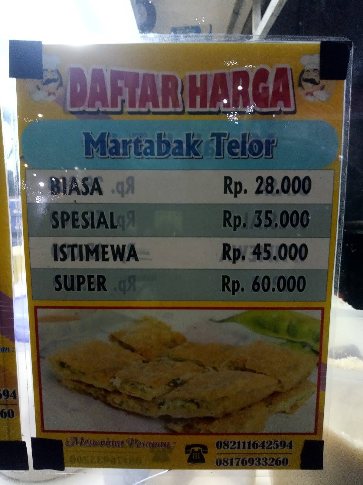 Menu at Martabak Lebak Siu restaurant, East Jakarta