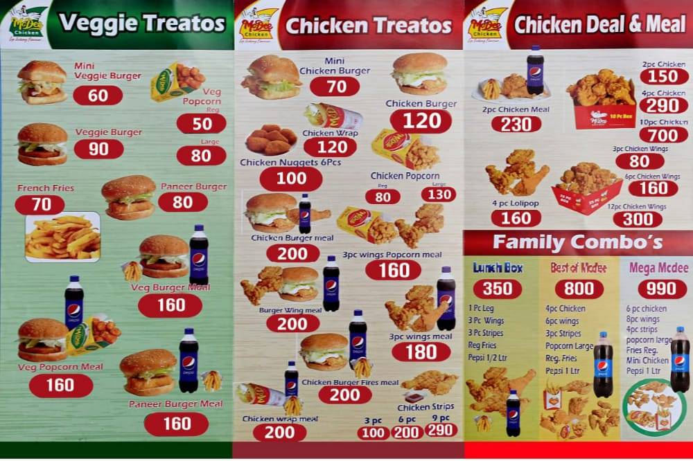 Menu at McDee Restaurant - Nandalur Town, India