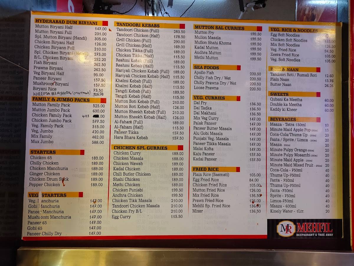 Menu at Mehfil Restaurant, Hyderabad, Nizampet X road