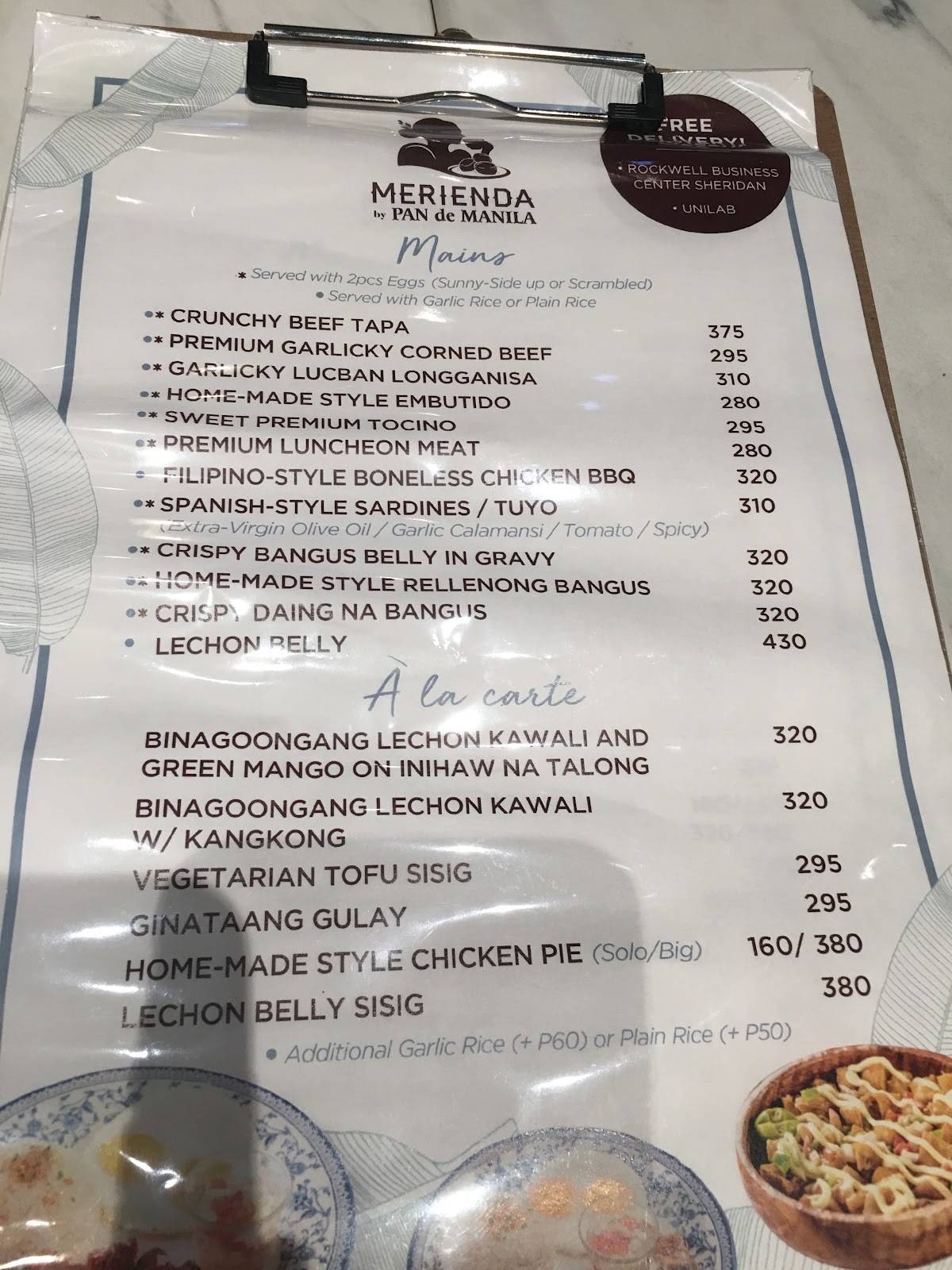 Menu at Merienda by Pan de Manila restaurant, Mandaluyong