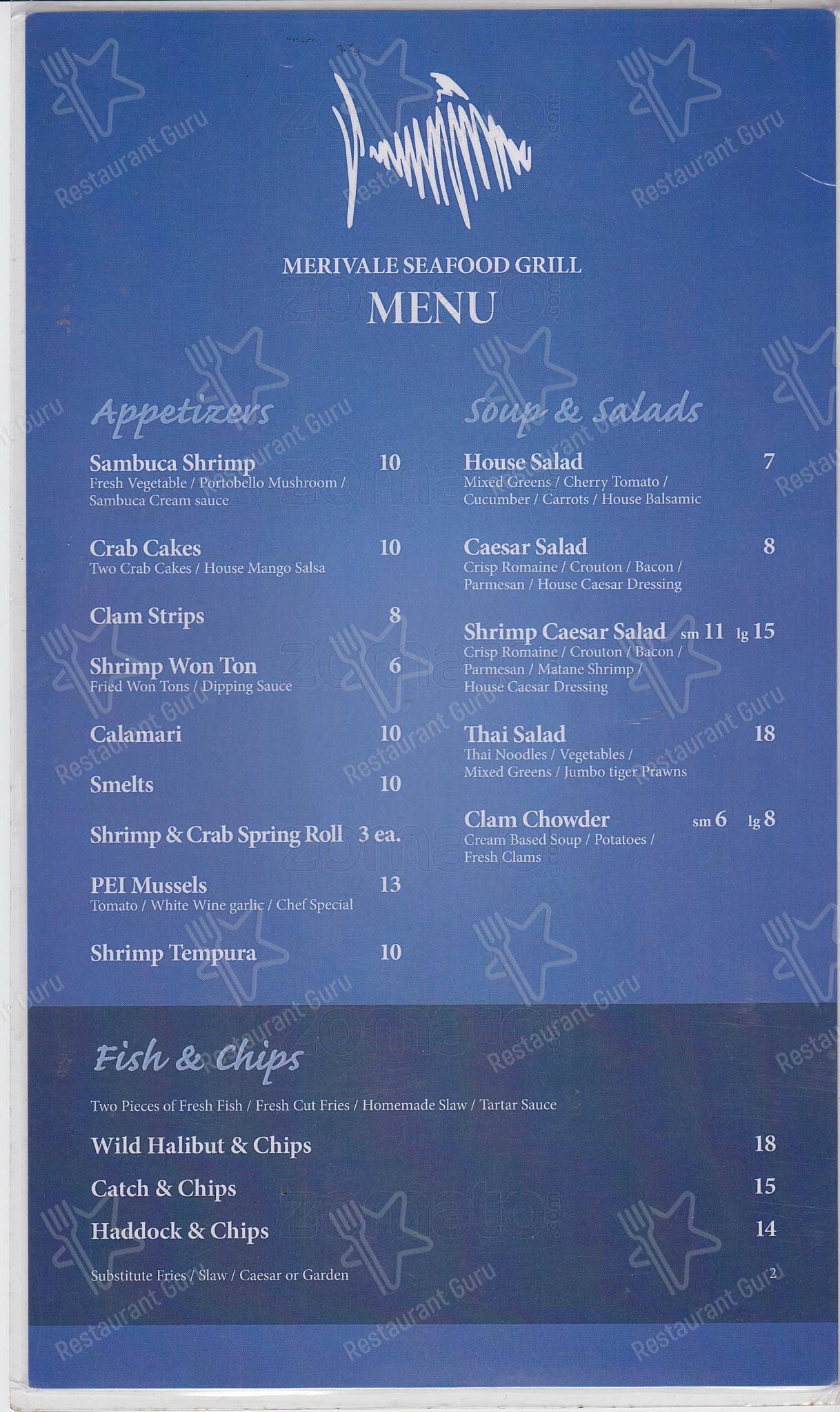 Menu at Merivale Fish Market restaurant, Ottawa, Merivale Rd