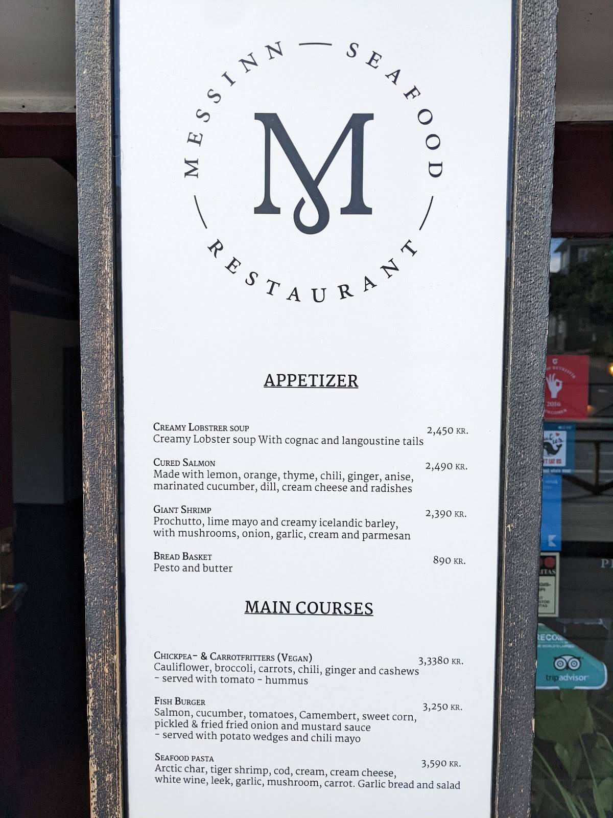 Menu at Messinn restaurant, Reykjavík, Lækjargata 6