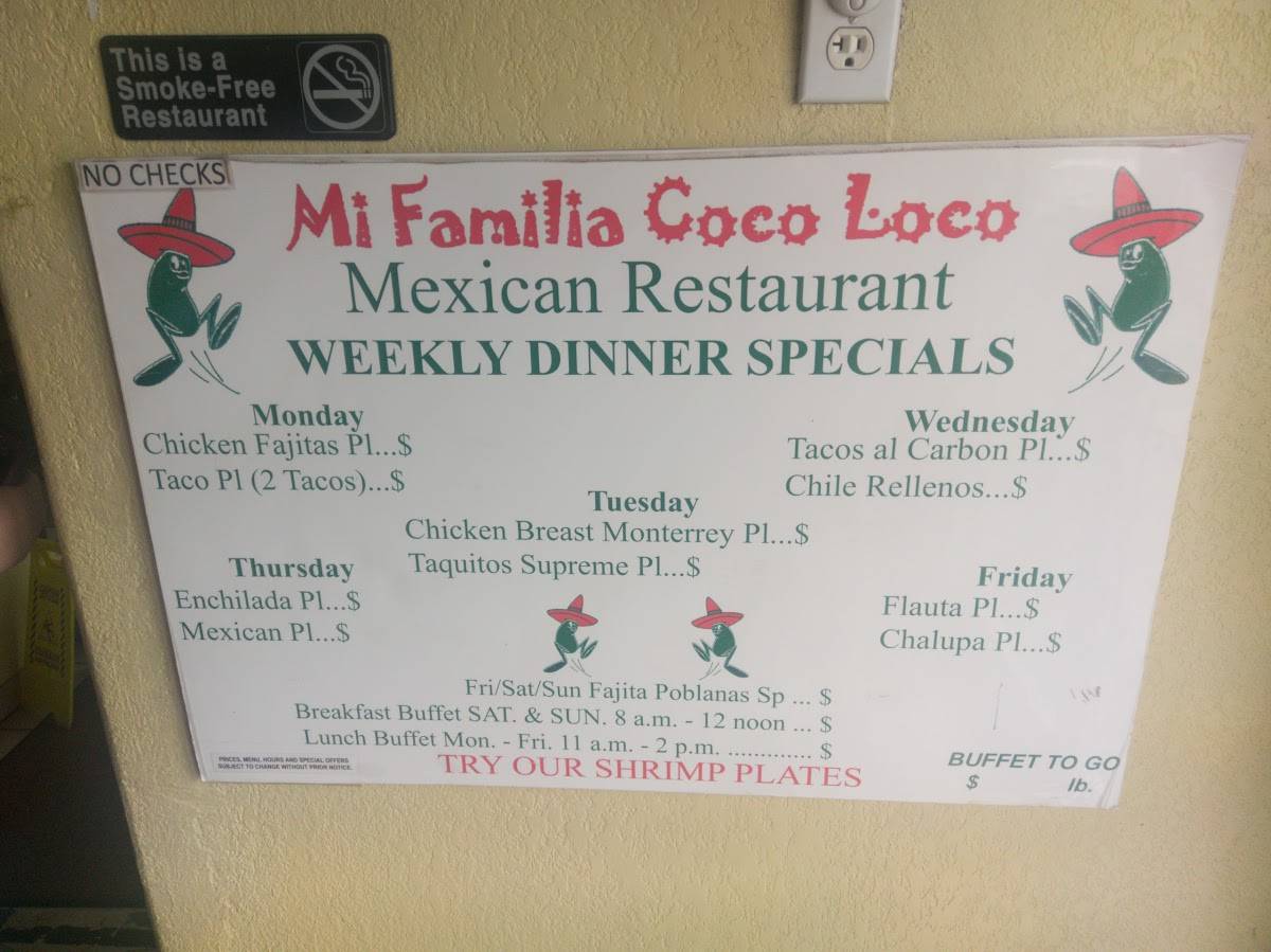 Menu at Mi Familia Coco Loco restaurant, College Station, Texas 6 ...