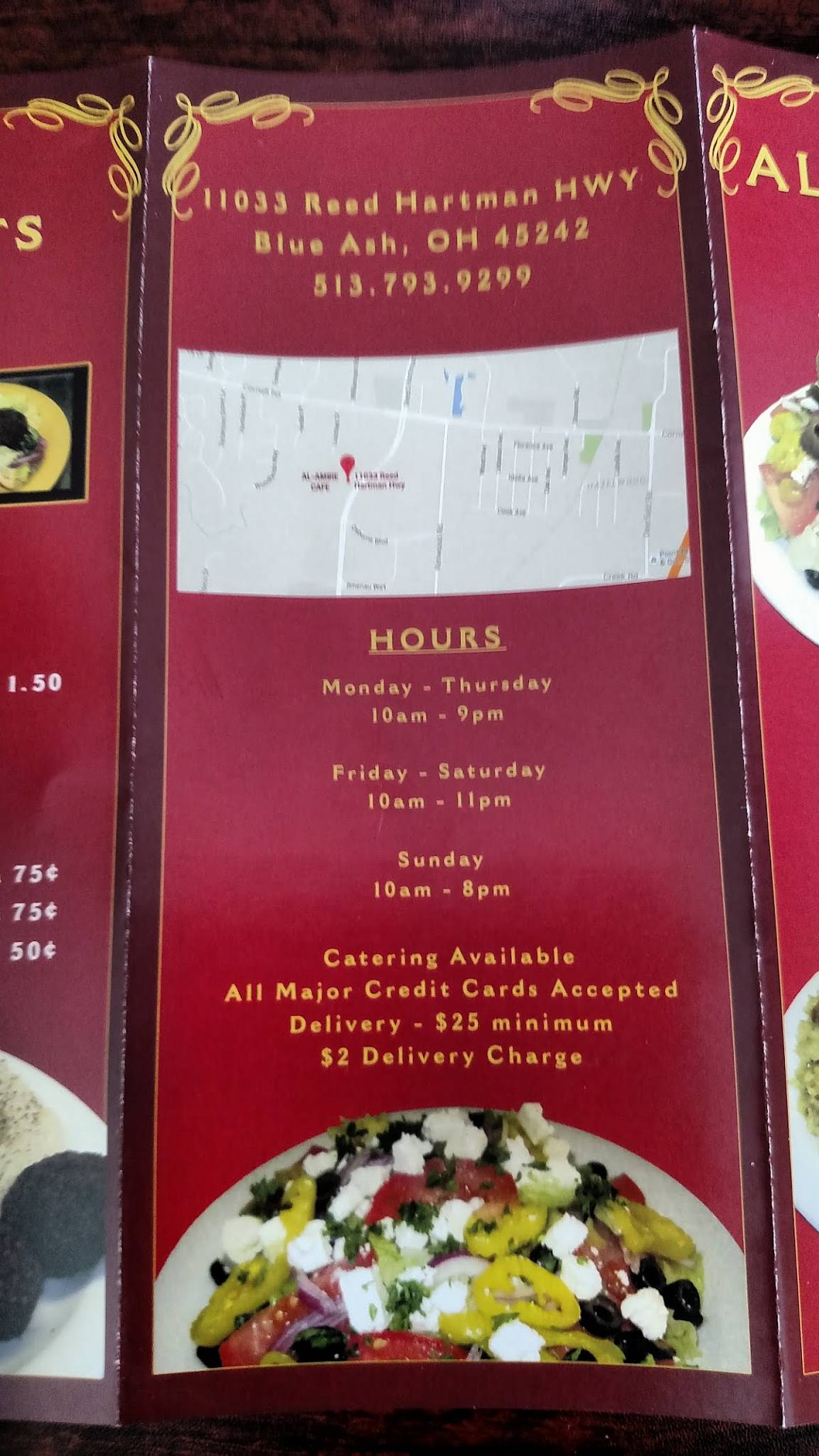Menu at Milya Cafe, Blue Ash