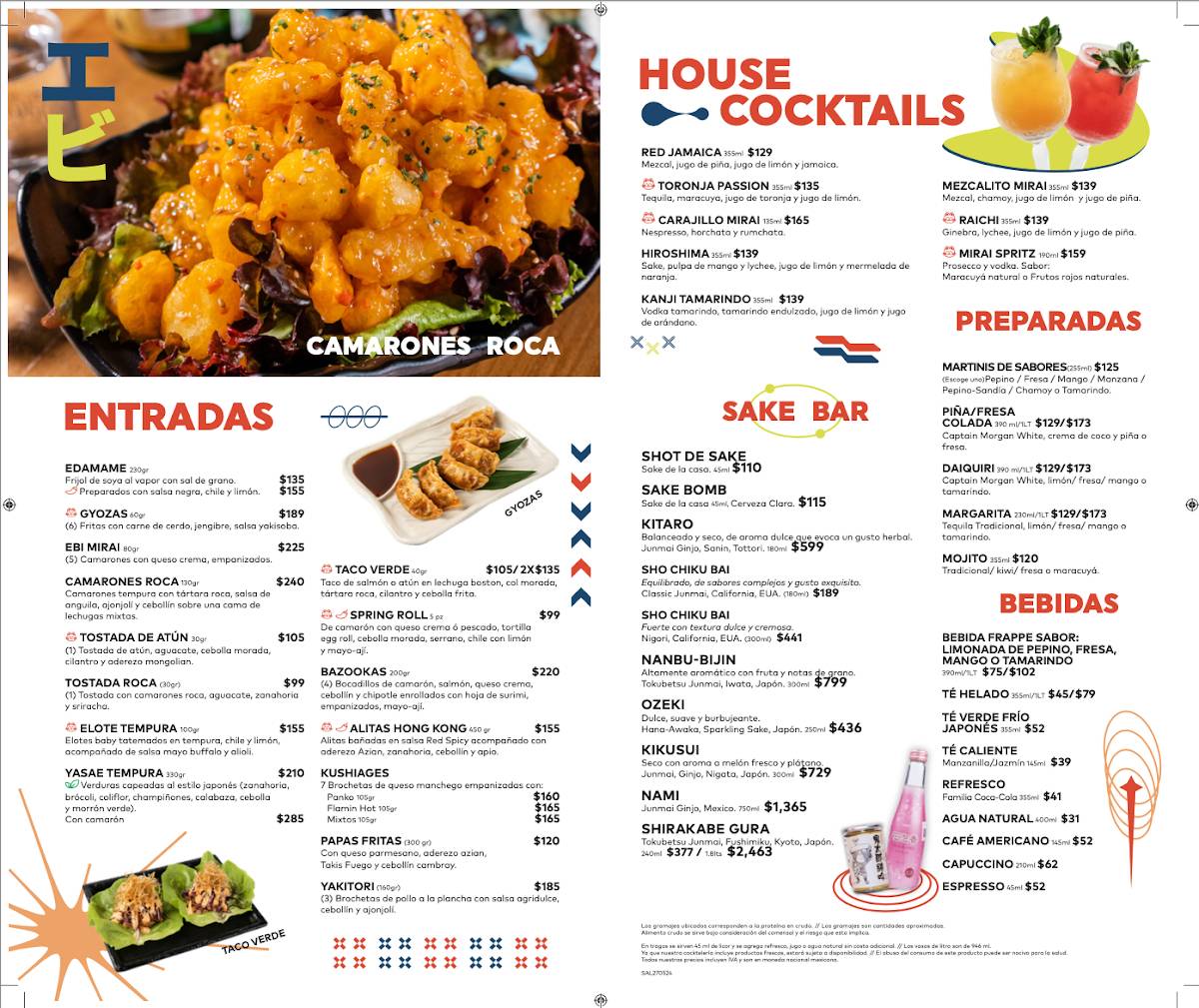 Carta de Mirai Sushi Bar, Saltillo