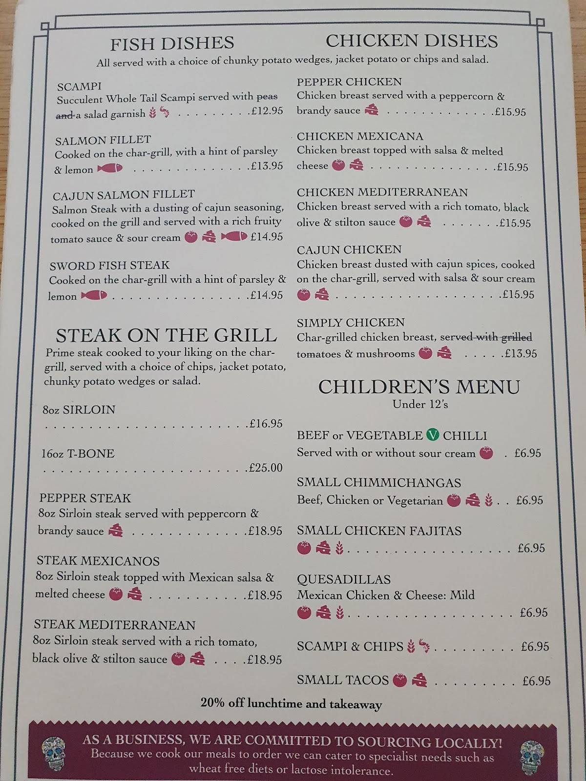 Menu at Mokos restaurant, Monmouth