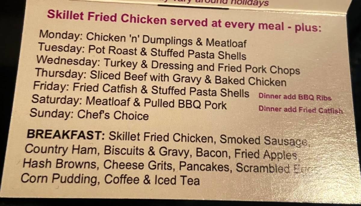 Menu at Monell's restaurant, Nashville, 6th Ave N